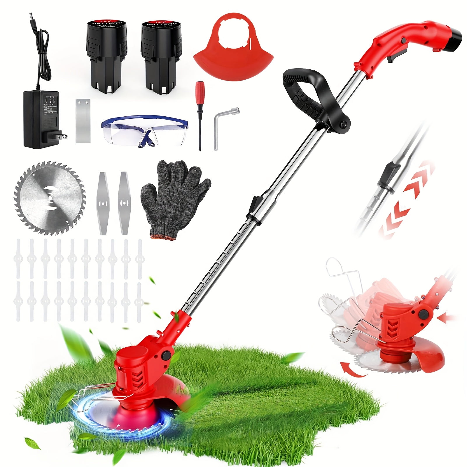 Cordless Lawn Trimmer Weed Wacker, with 2pcs 2.0Ah Batteries, Grass ...