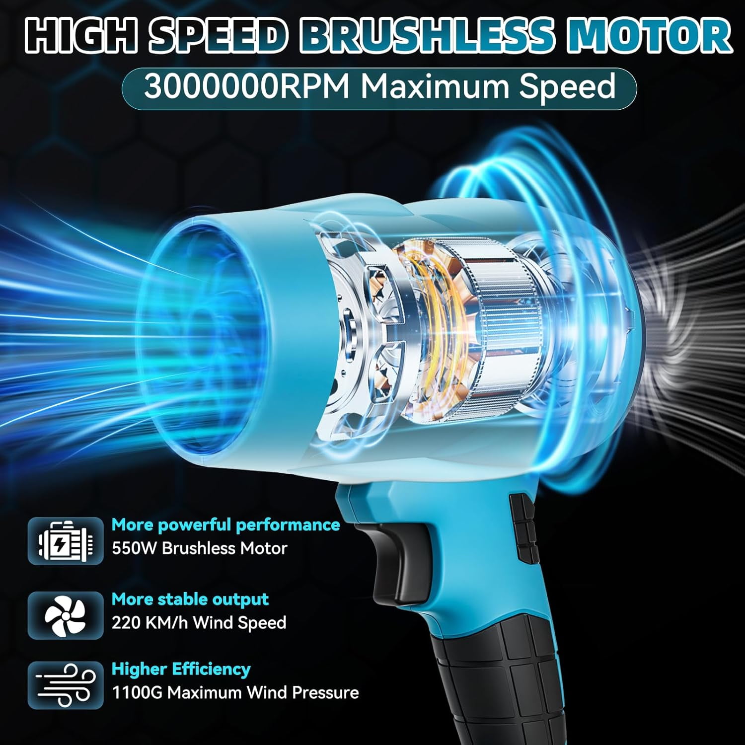 Cordless Leaf Blower with 2×21V 2.0Ah Batteries & Toolbox, 300000 RPM ...