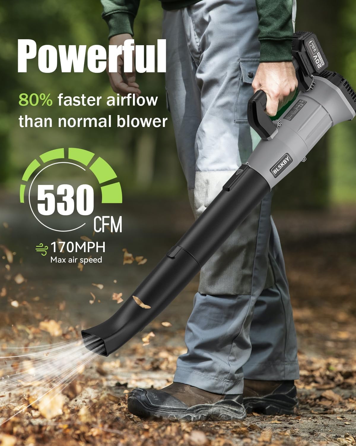 Cordless Leaf Blower - 2x3Ah Battery, 530CFM 170MPH, Powerful Battery ...