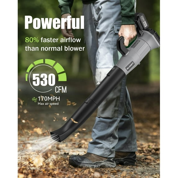 Cordless Leaf Blower - 2x3Ah Battery, 530CFM 170MPH, Powerful Battery ...