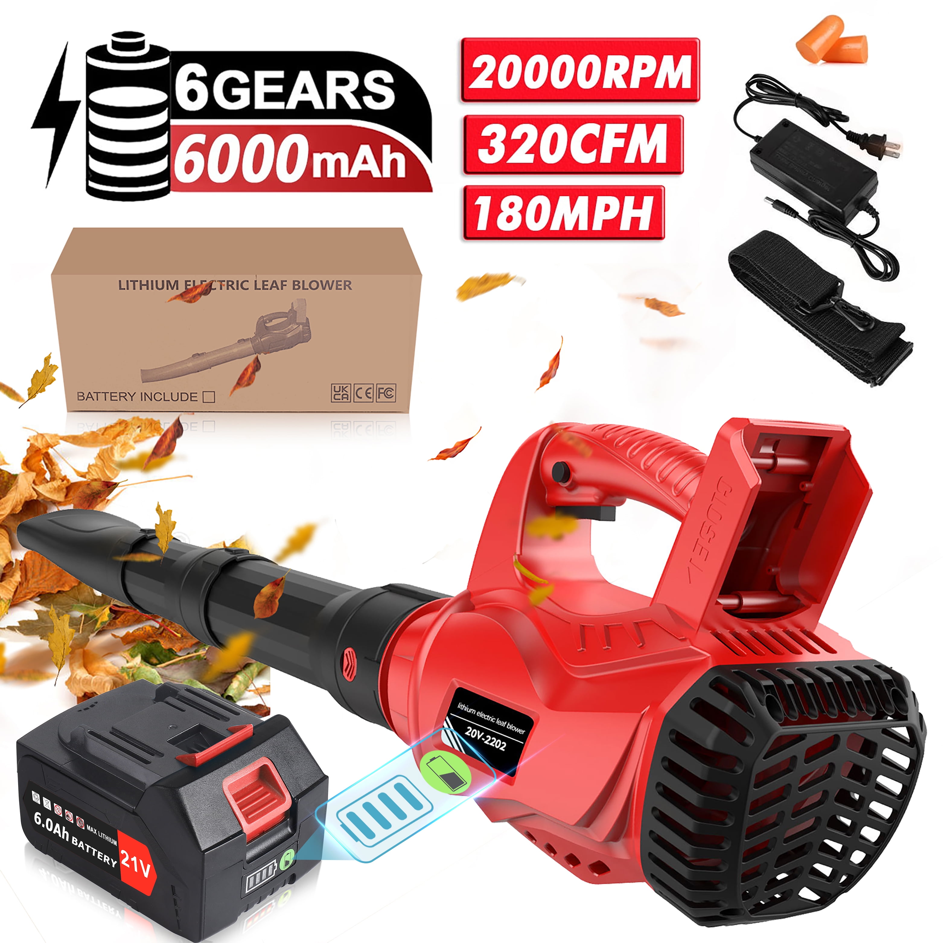 Cordless Leaf Blower with 6000mAh Battery and Charger, Tanbaby 21V ...