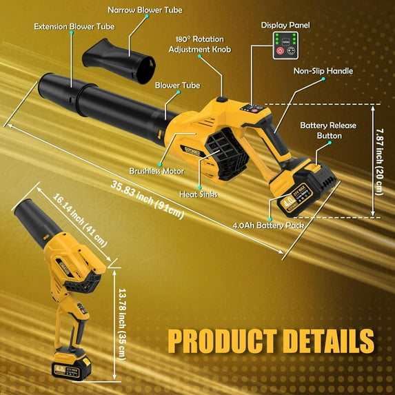 Cordless Leaf Blower 700CFM - Lightweight Handhold Brushless Battery ...