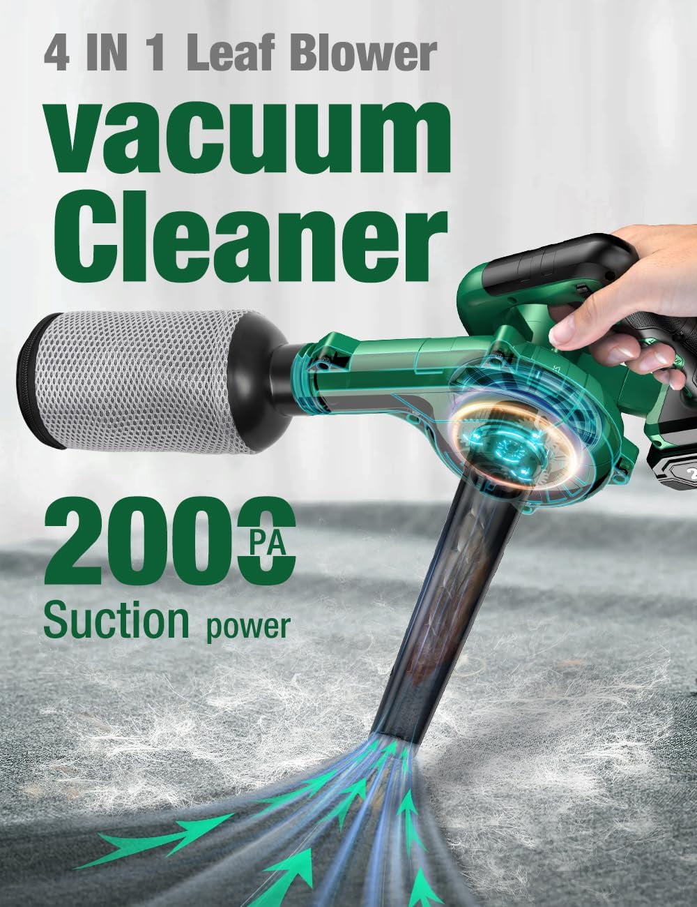 Cordless Leaf Blower Vacuum Combo, 3 Nozzles&3 Modes for Inflation ...