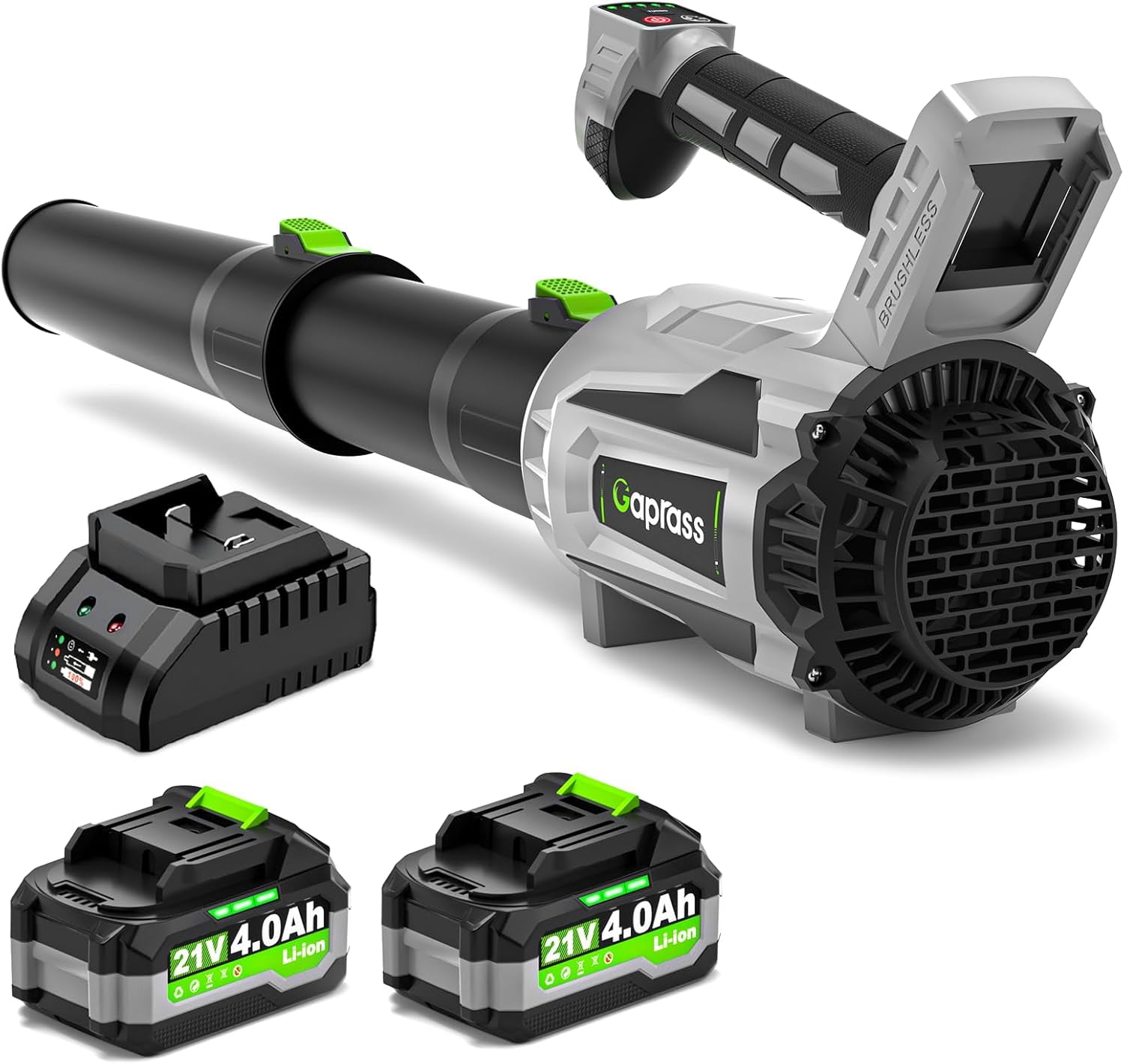 Cordless Leaf Blower with 2 x 4.0Ah Battery & Charger - 650CFM 180MPH ...