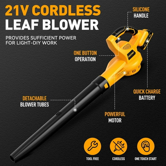 21V Cordless Electric Blower with 2 Batteries and Fast Charger, 6 ...