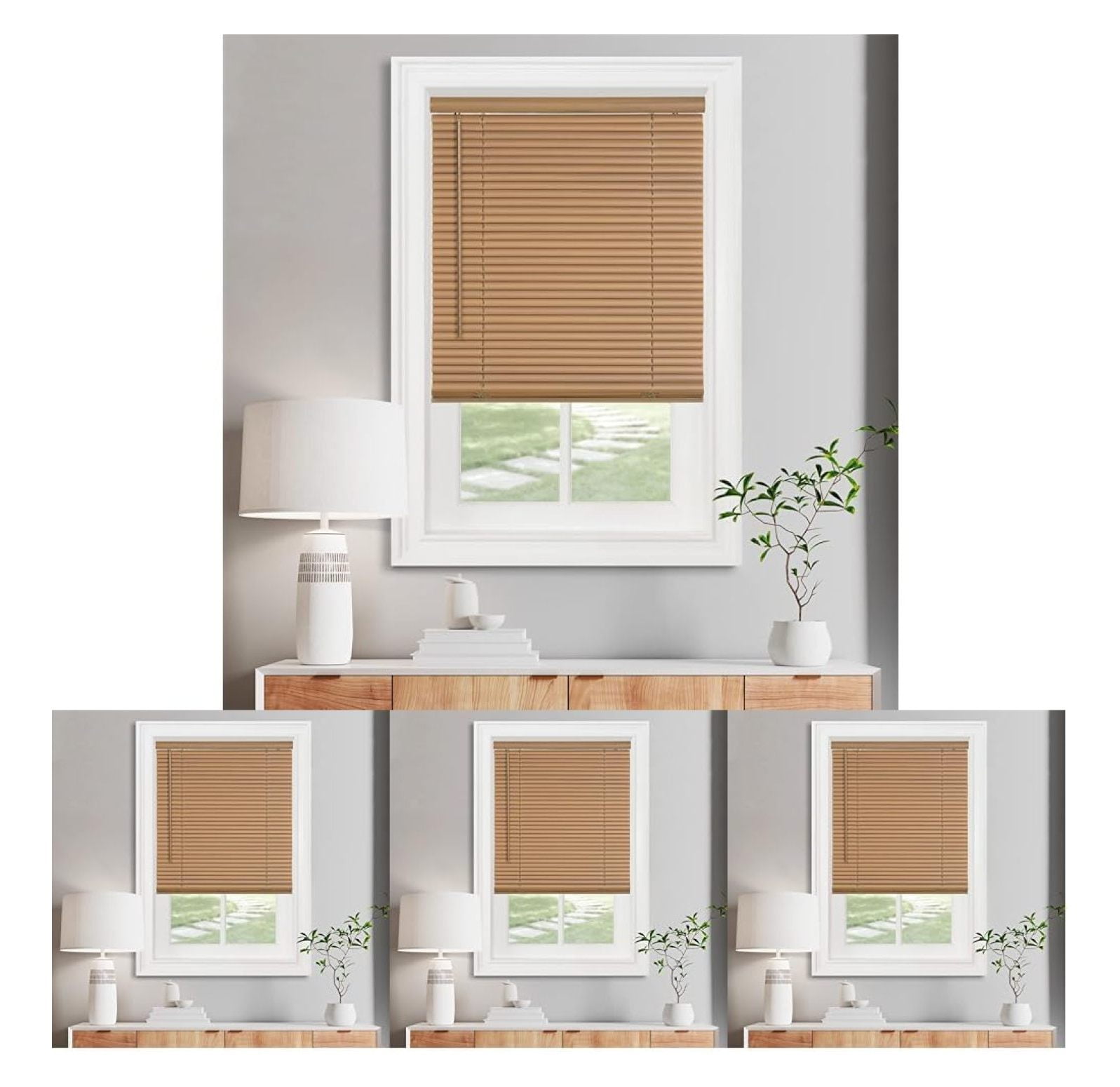 Cordless Light Filtering Mini Blind - 27 Inch Width, 72 Inch Length, 1" Slat Size - Woodtone ...