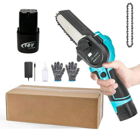 Green Cordless Electric Chainsaw Portable Rechargeable Battery Powered ...