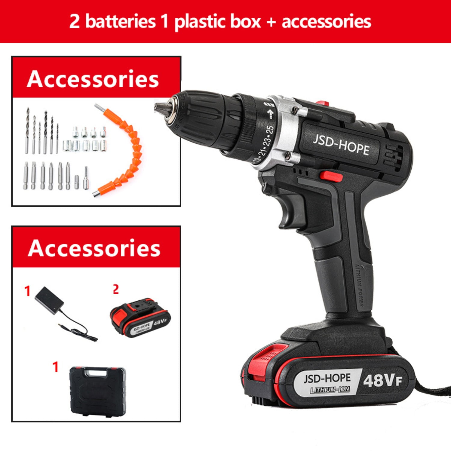Cordless Lithium-ion Drill/Driver, 2-Speed Electric Drill for Home DIY ...