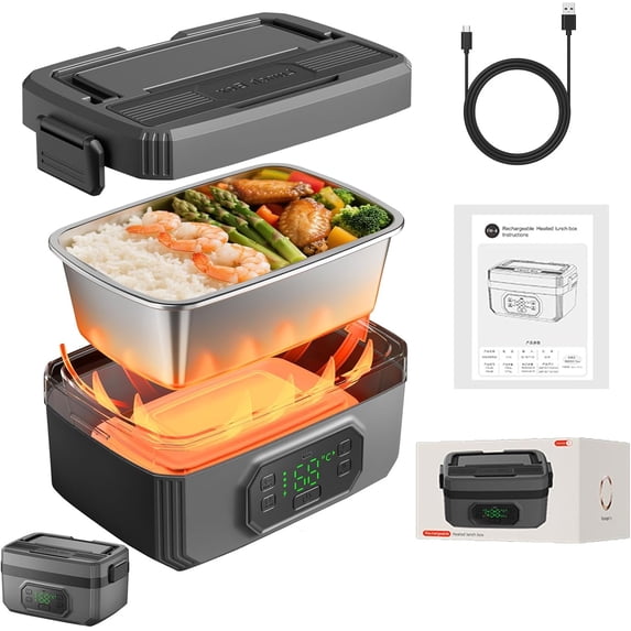 Cordless Lunch Box for with Timer, Self Heating Lunch Box for Men ...