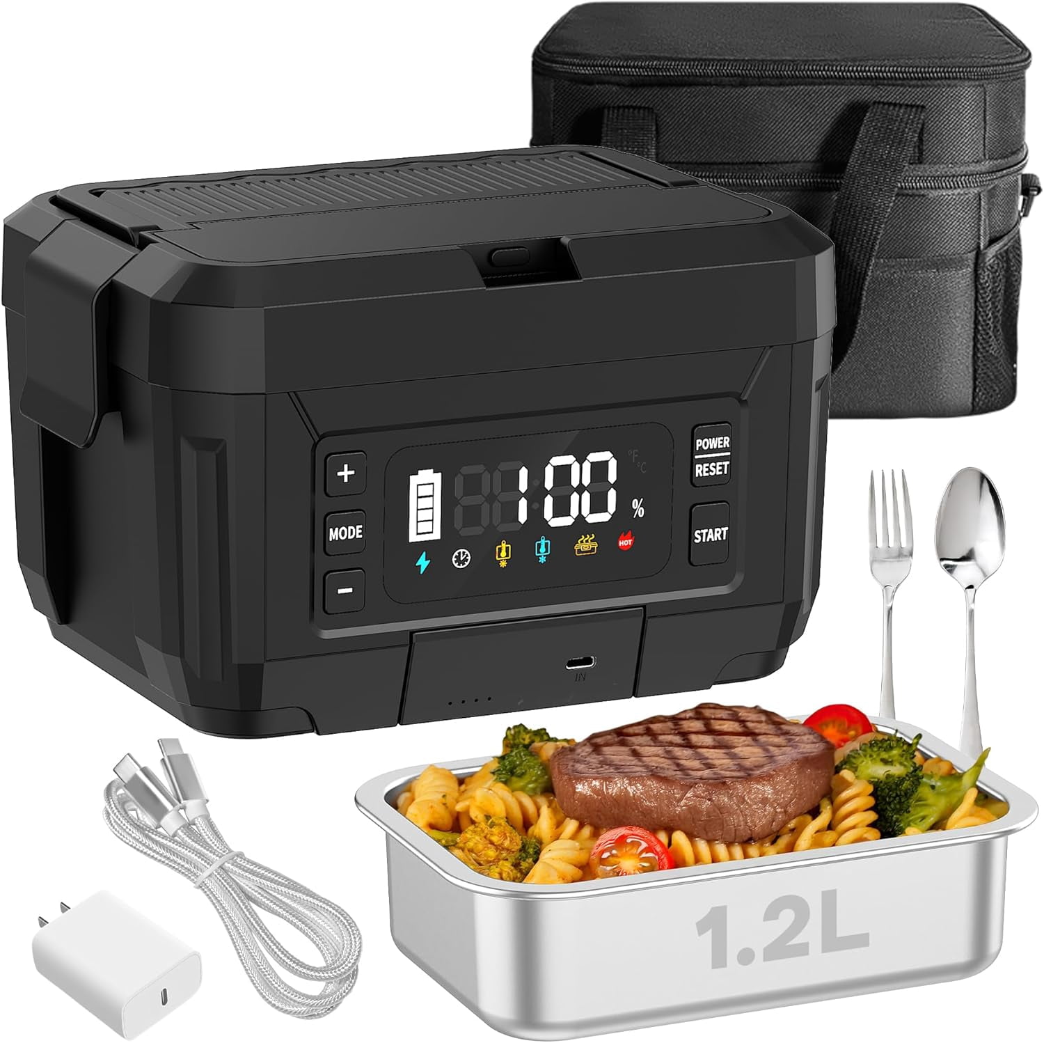 Cordless Lunch Box for - 1.2L Stainless Self-Heating Lunch Box with ...