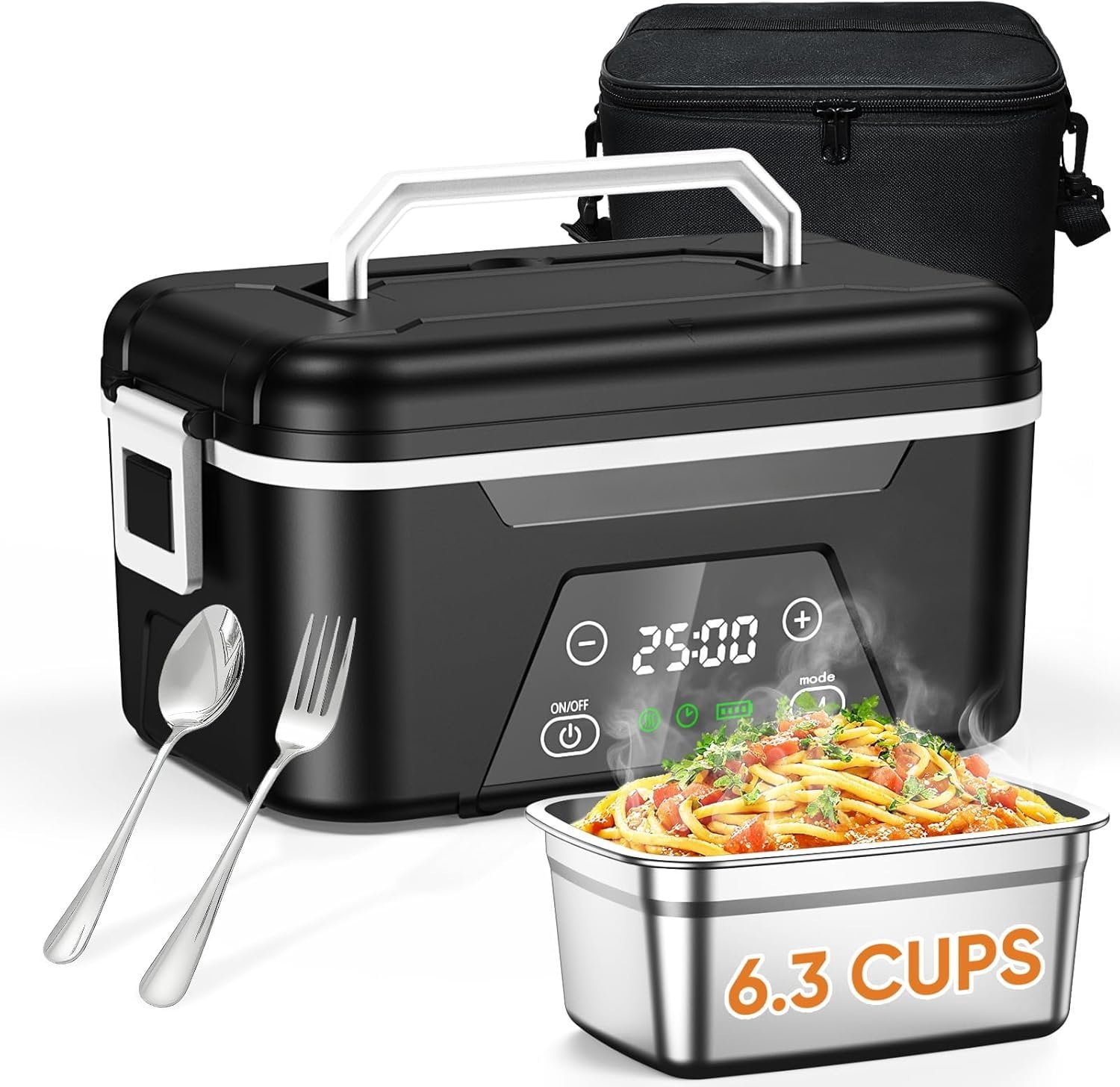 Cordless Lunch Box with Ice Box, 6.3 Cups Heated Lunch Box for Men with ...