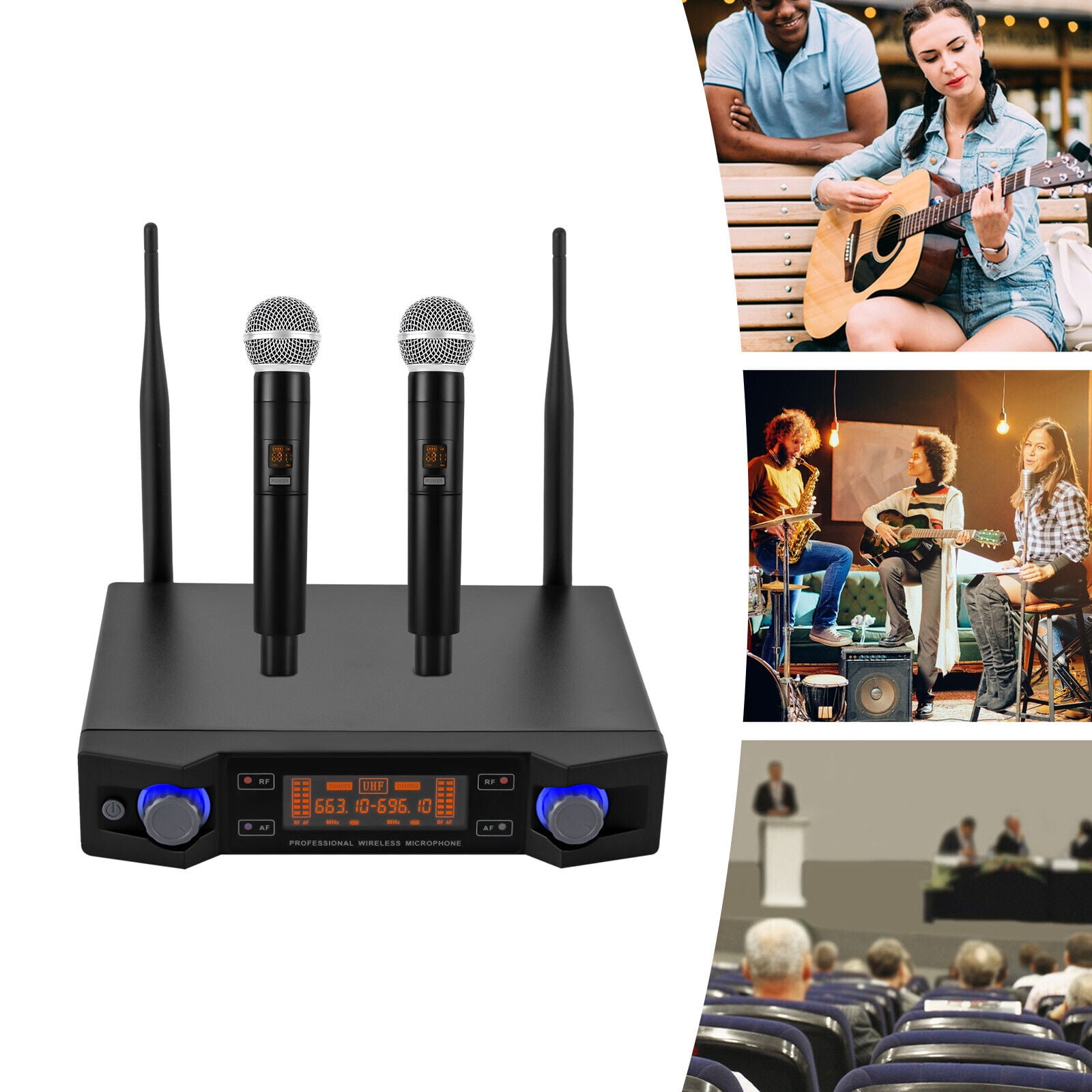Cordless Mic Set UHF Professional Dual Wireless Dual-Channel Microphone ...