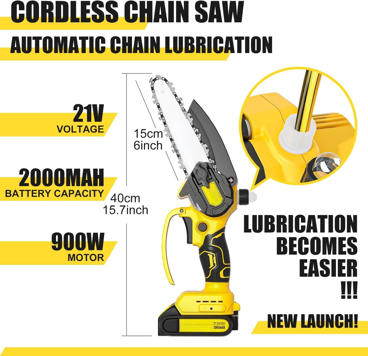 Cordless Mini Chainsaw 6 Inch, Auto Oiler &Tool-Box, One-Hand Handheld ...