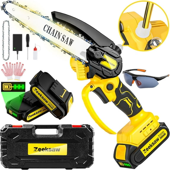 Cordless Mini Chainsaw 6 Inch, Auto Oiler &Tool-Box, One-Hand Handheld ...