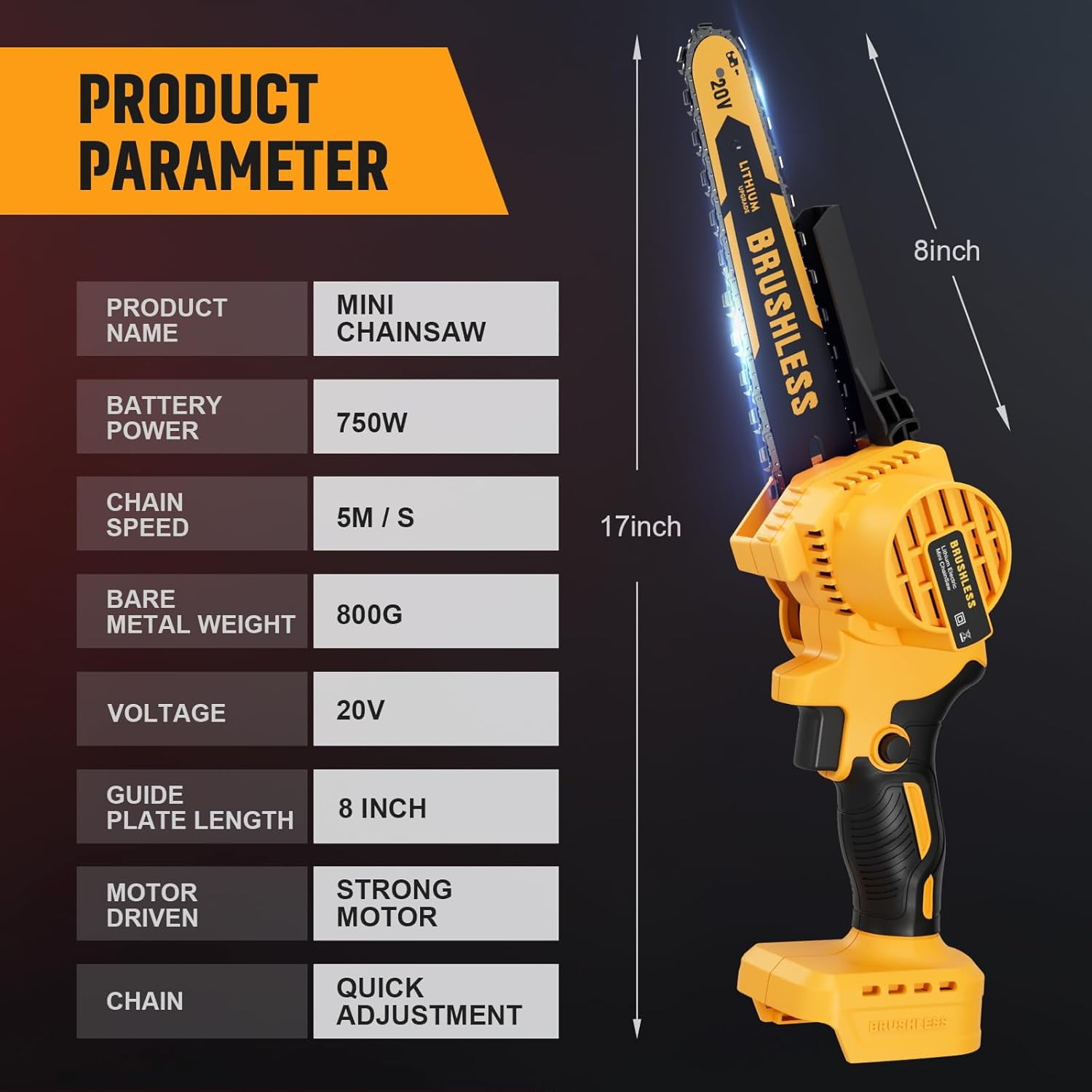 Cordless Mini Chainsaw 8 Inch for Dewalt 20V Battery Powered (NO ...