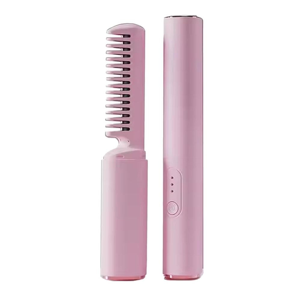 Cordless Mini Hair Straightener Brush 2 in 1 Portable Comb & Hot Styler ...