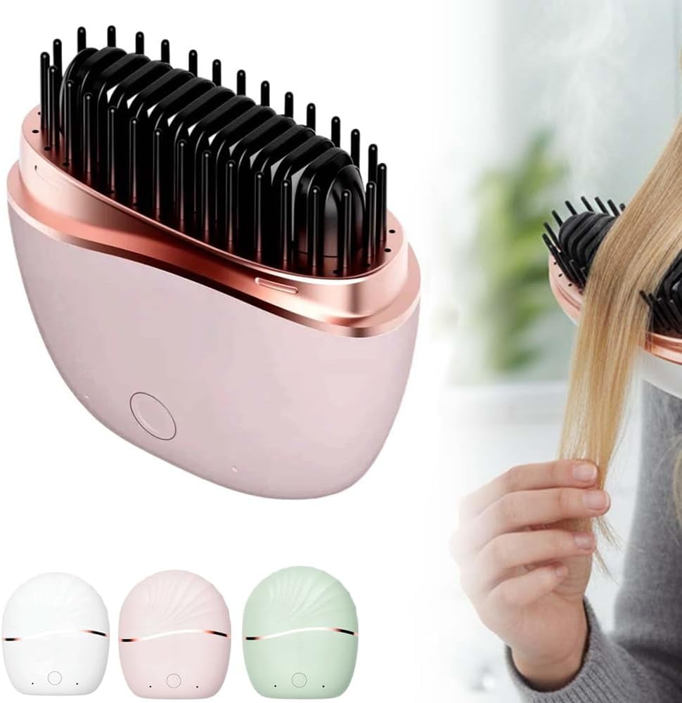 Cordless Mini Hair Straightener Brush with Built-in Mirror - Portable 2-in-1 Rechargeable ...