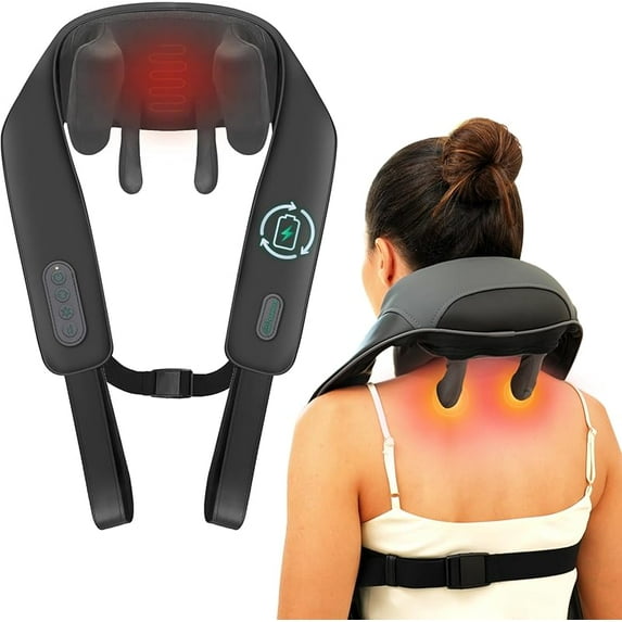 Cordless Neck Shoulder Massager with Heat for Pain Relief Deep Tissue ...