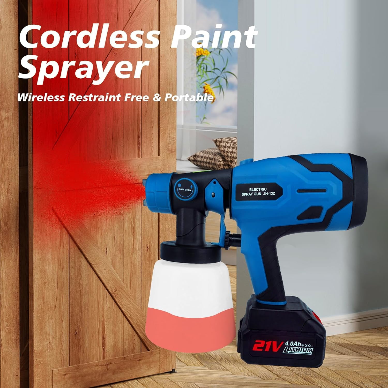 Cordless Paint Sprayer, 1000W High Power Electric Spray Paint Gun for ...