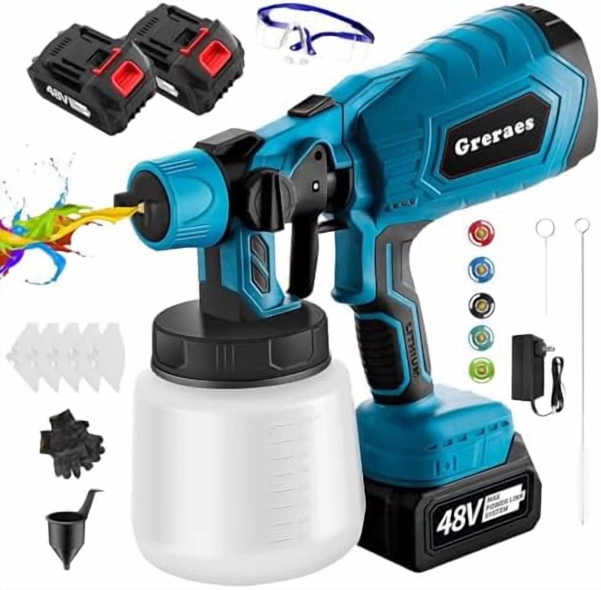 Cordless Paint Sprayer with 2 * 48v Batteries, Hvlp Electric Paint ...