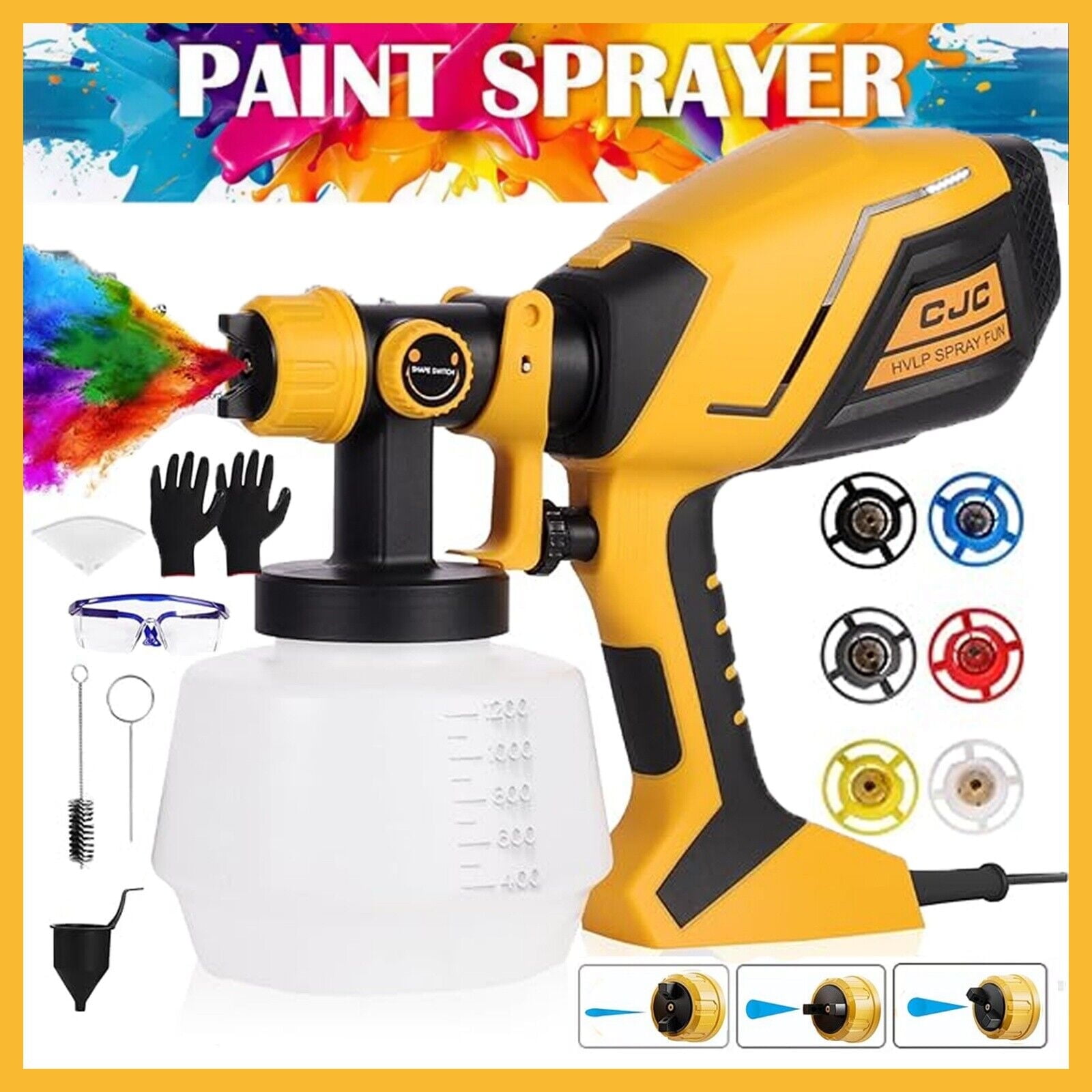 Cordless Paint Sprayer, 750W HVLP Spray Paint Gun with 6 Copper Nozzles ...
