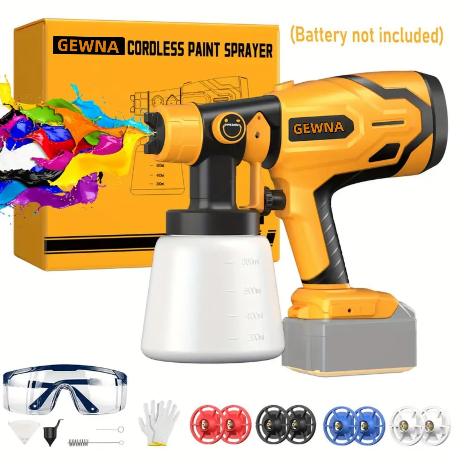 Gewna Cordless Electric Spray Paint Gun for Dewalt 20V Max Battery with ...