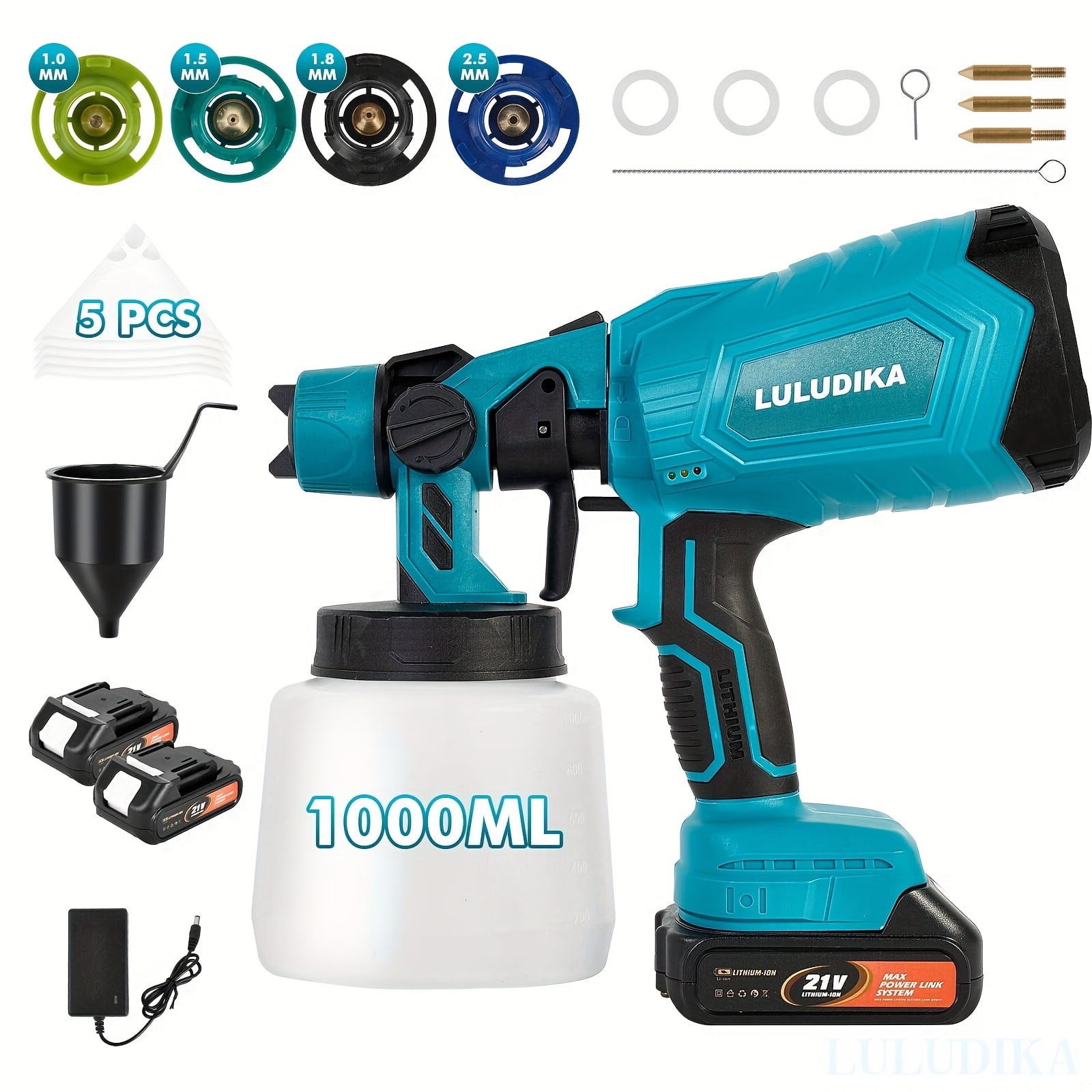 Cordless Paint Sprayer with 2 Rechargeable Batteries - HVLP Gun, 4 ...