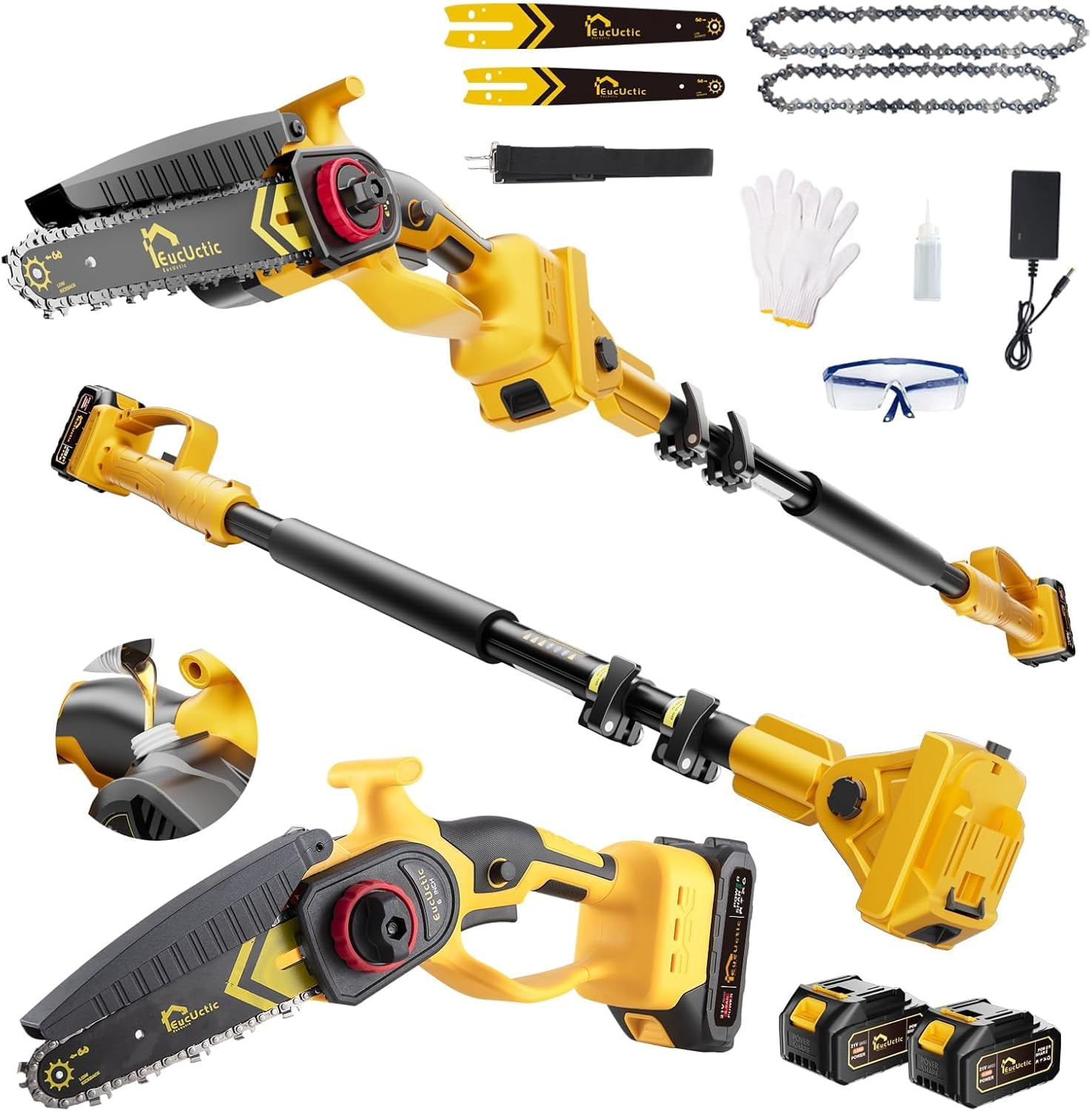 Cordless Pole Saw 3-in-1 with 6&8 Inch Mini Chainsaw, Battery Powered ...