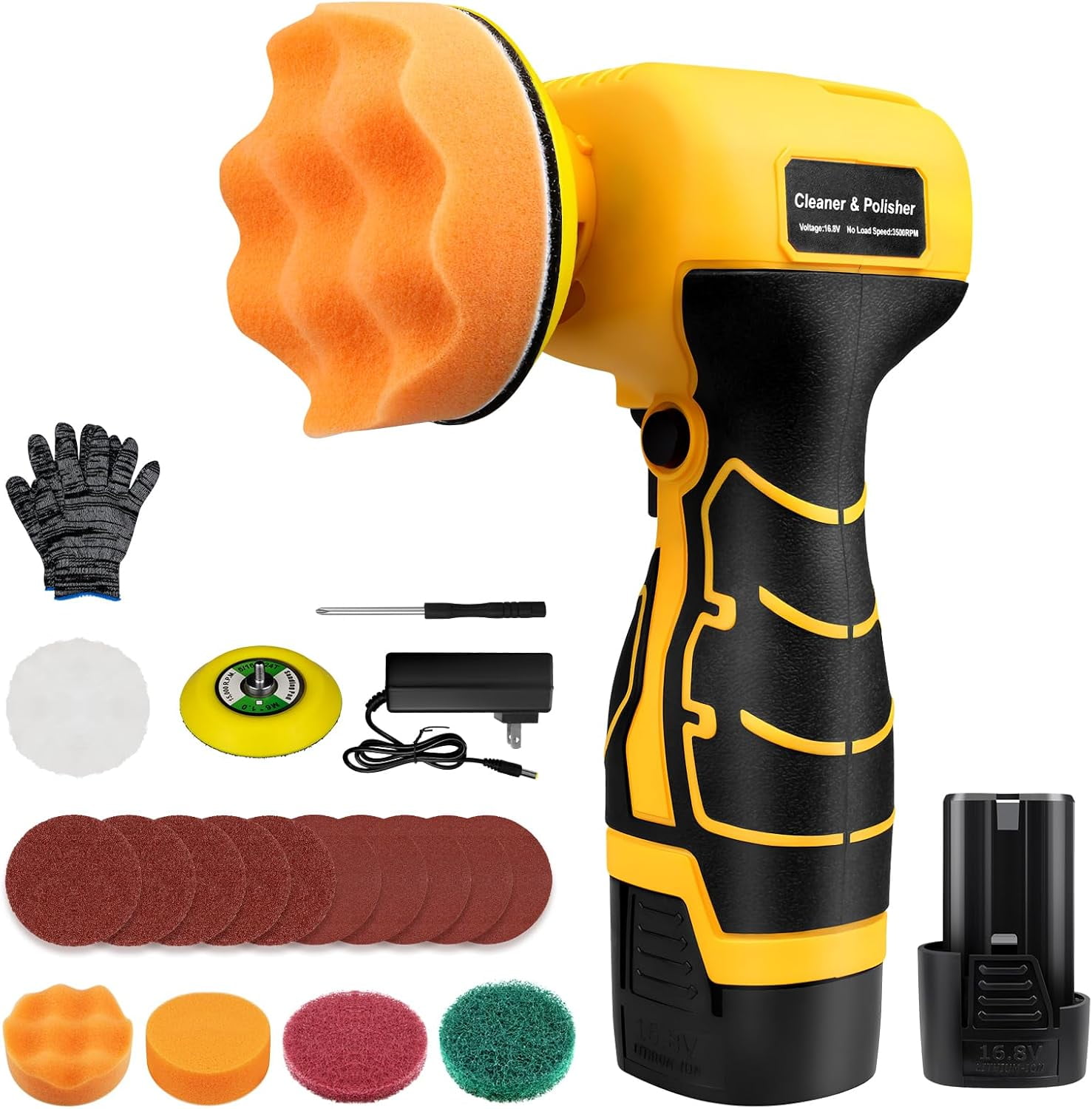 Cordless Polisher & Cleaner Kit, 16.8V 3.0Ah Rechargeable Batteries, 20 ...