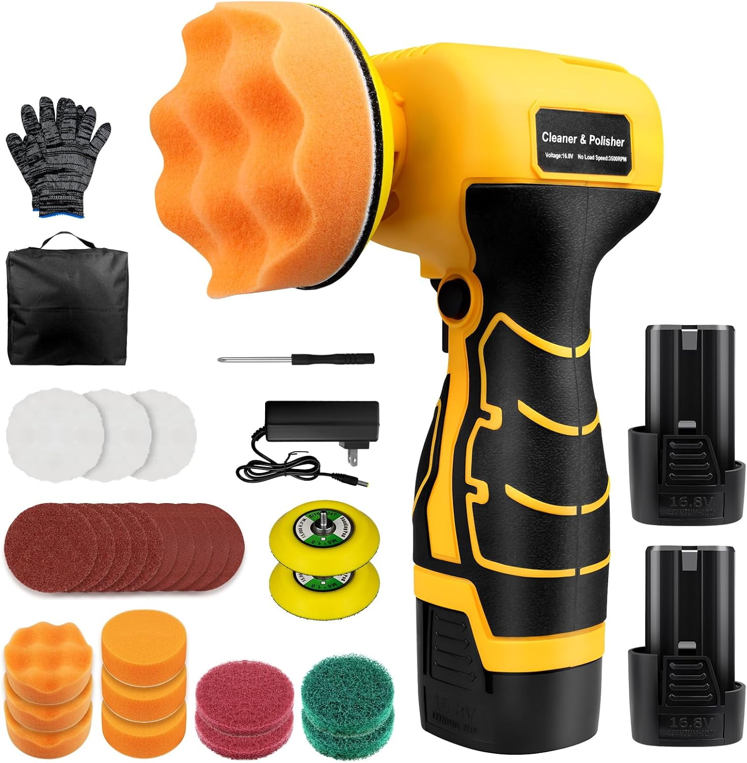 Cordless Polisher & Cleaner Kit, 2Pcs 16.8V 3.0Ah Li-ion Batteries, 31 ...