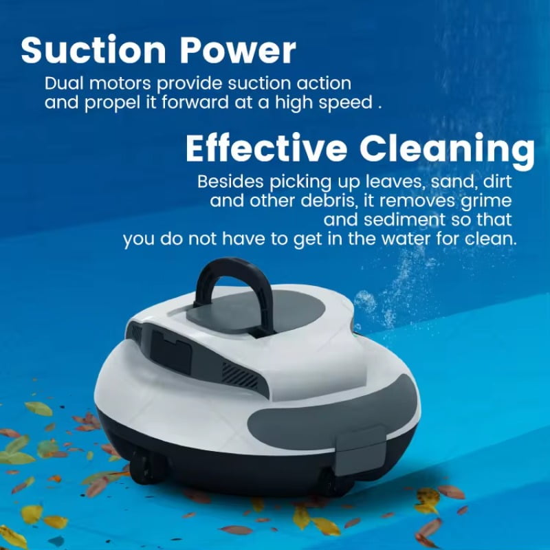 Cordless Pool Cleaner Automatic Robotic with 5000mAh Rechargeable Built ...