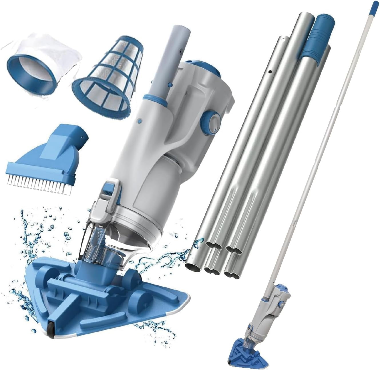 Cordless Pool Vacuum with 72” Pole, 2 Filters, Moderate Suction, 2 ...