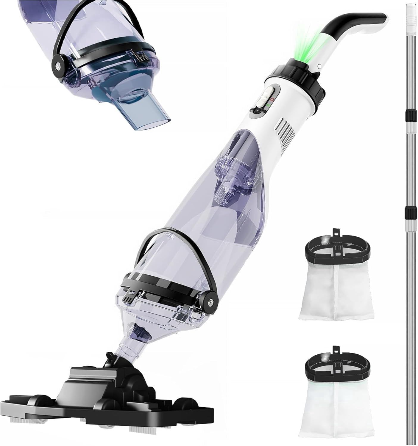 Cordless Pool Vacuum for Above Ground Pool 19.5 GPM, All-Angle Head&LED ...