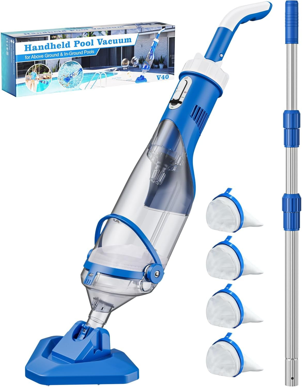 Cordless Pool Vacuum with Telescopic Pole, 18.5 GPM Suction, 1.5H ...