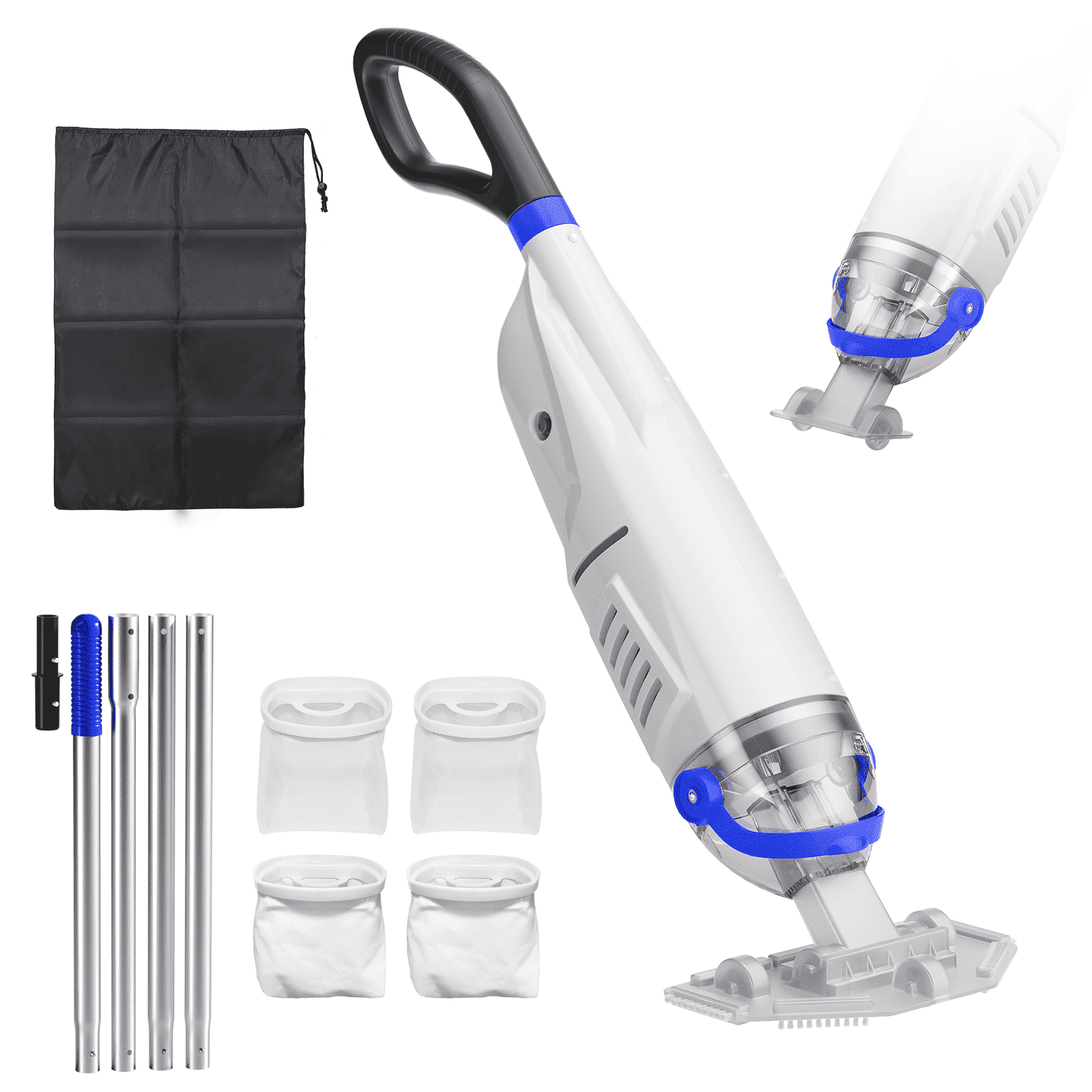 Cordless Pool Vacuum with Extension Pole and 2 Suction Heads ...