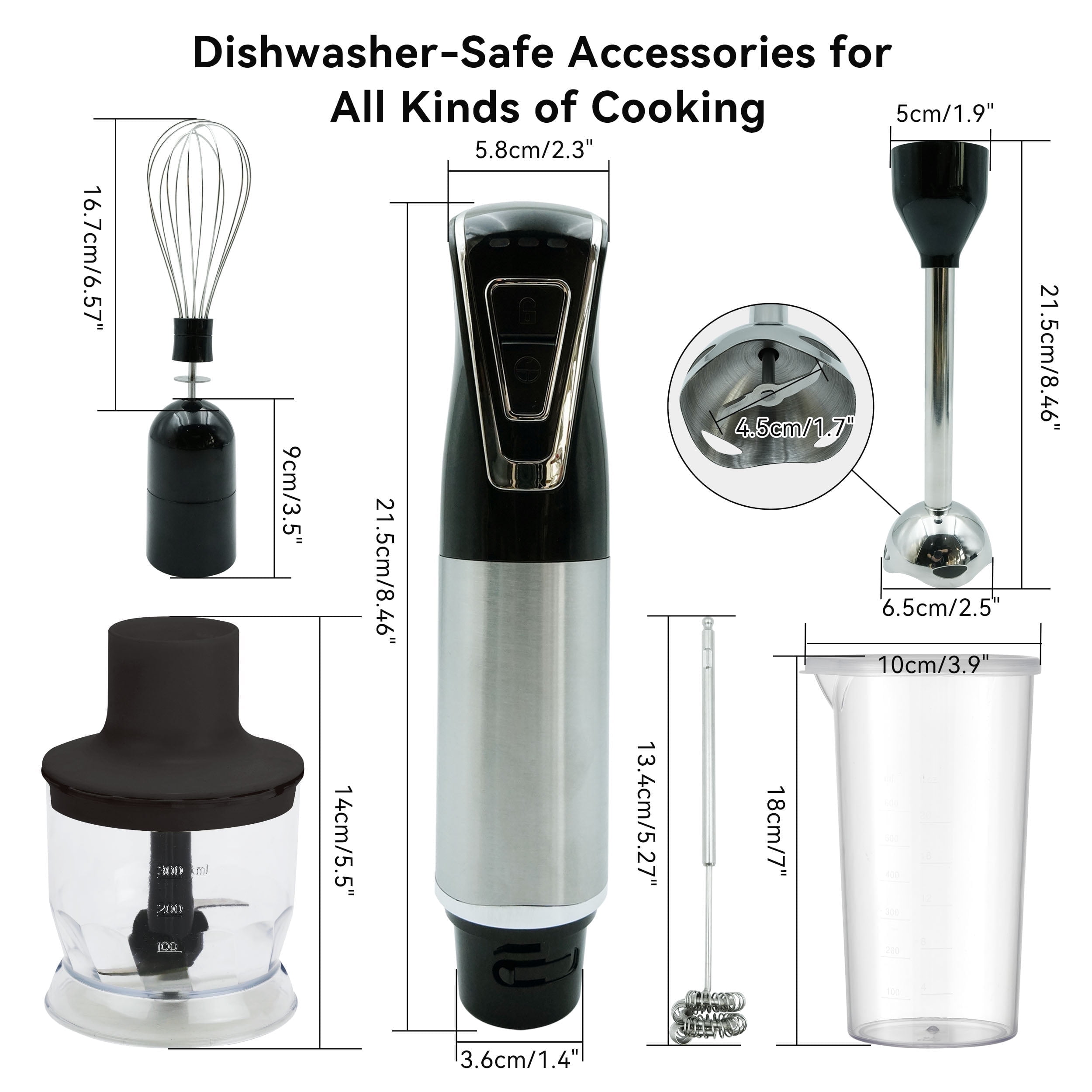 Cordless Portable Immersion Blender 5-in-1 Blender Set, Ice Crushing ...