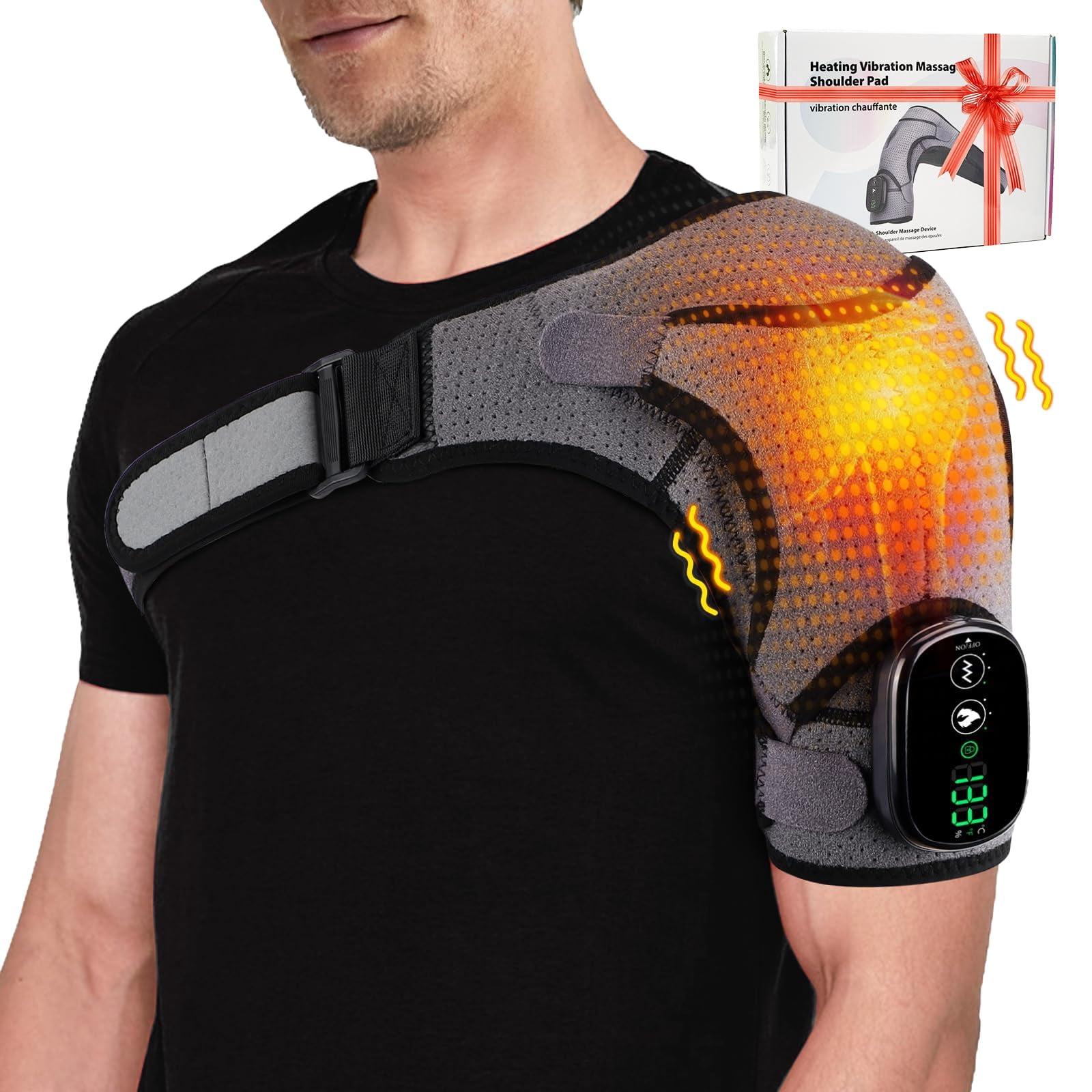 Cordless Portable Shoulder Heating Pad & Massager, Heating Vibration ...