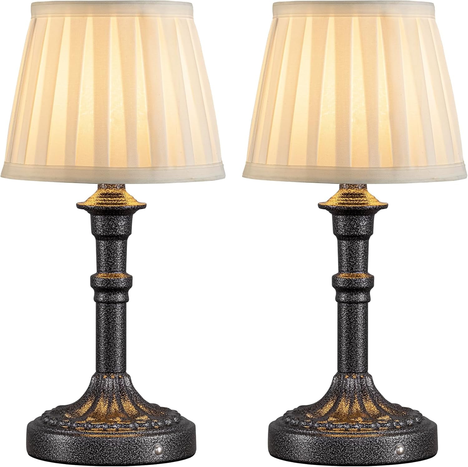 Cordless Portables Table Lamp Set of 2, LED Fabric Shade Small Desk ...