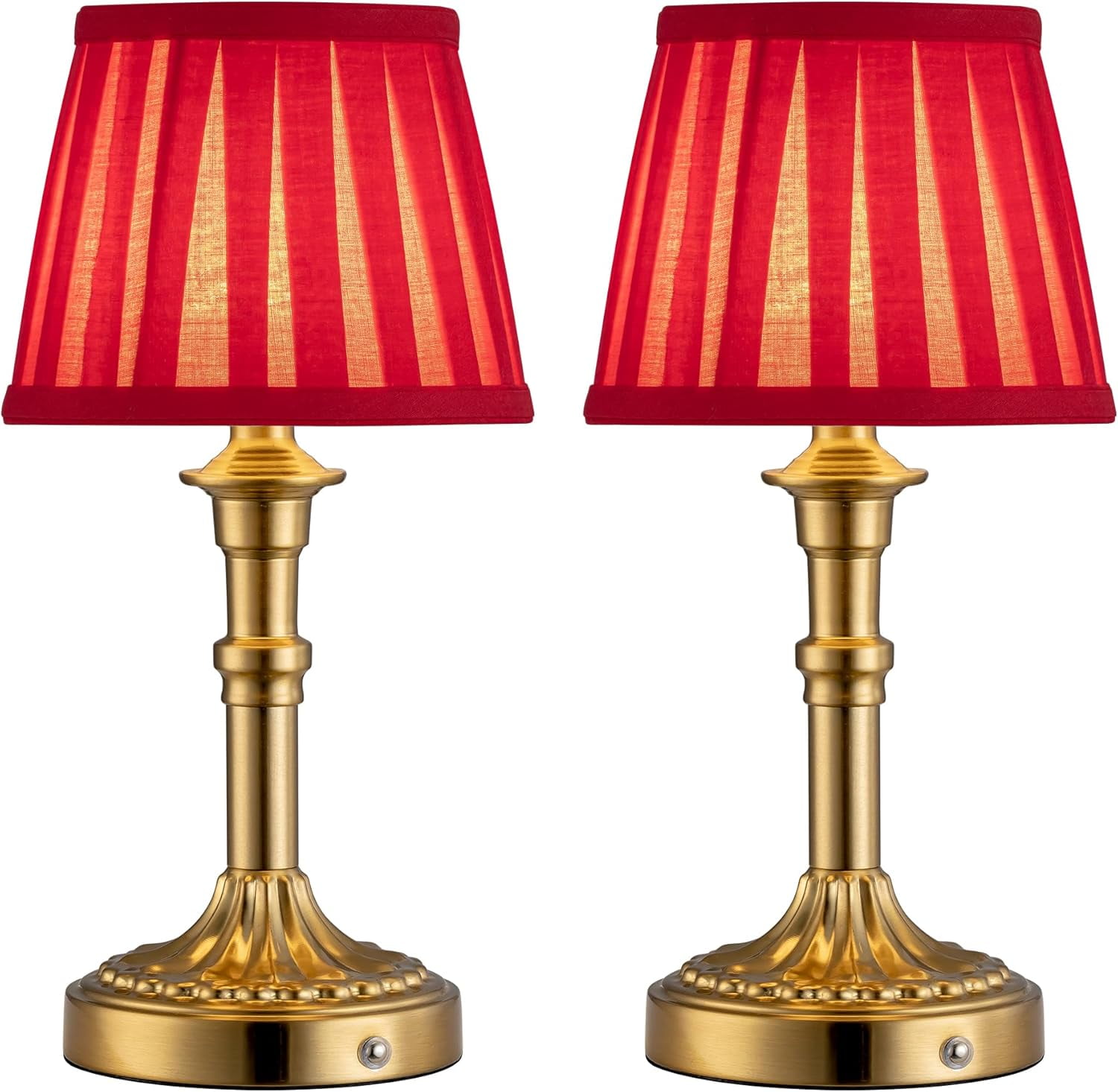 Cordless Portables Table Lamp Set of 2, LED Fabric Shade Small Desk ...