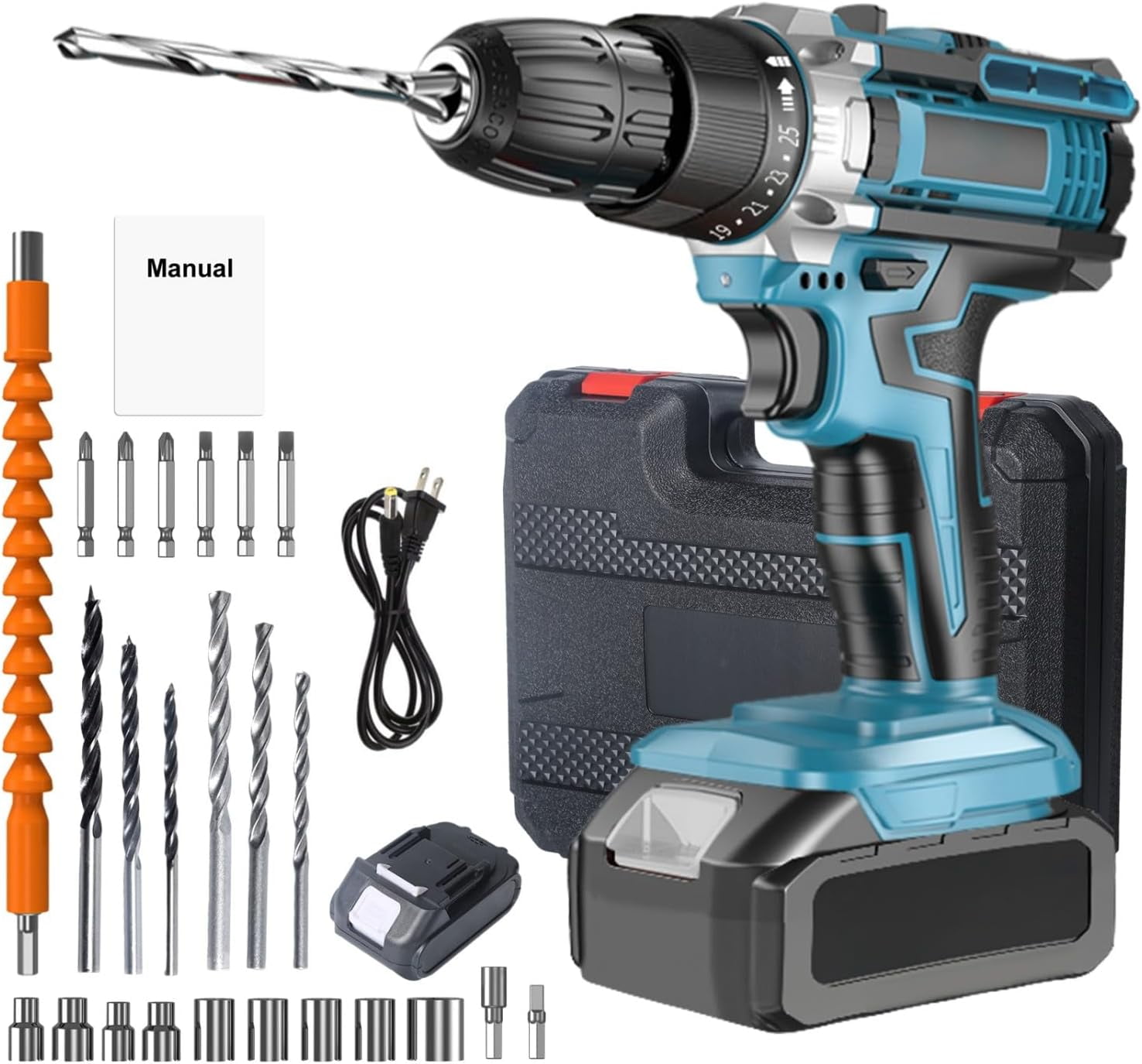 Cordless Power Drill Set, 21V Electric Drill with Battery and Charger ...