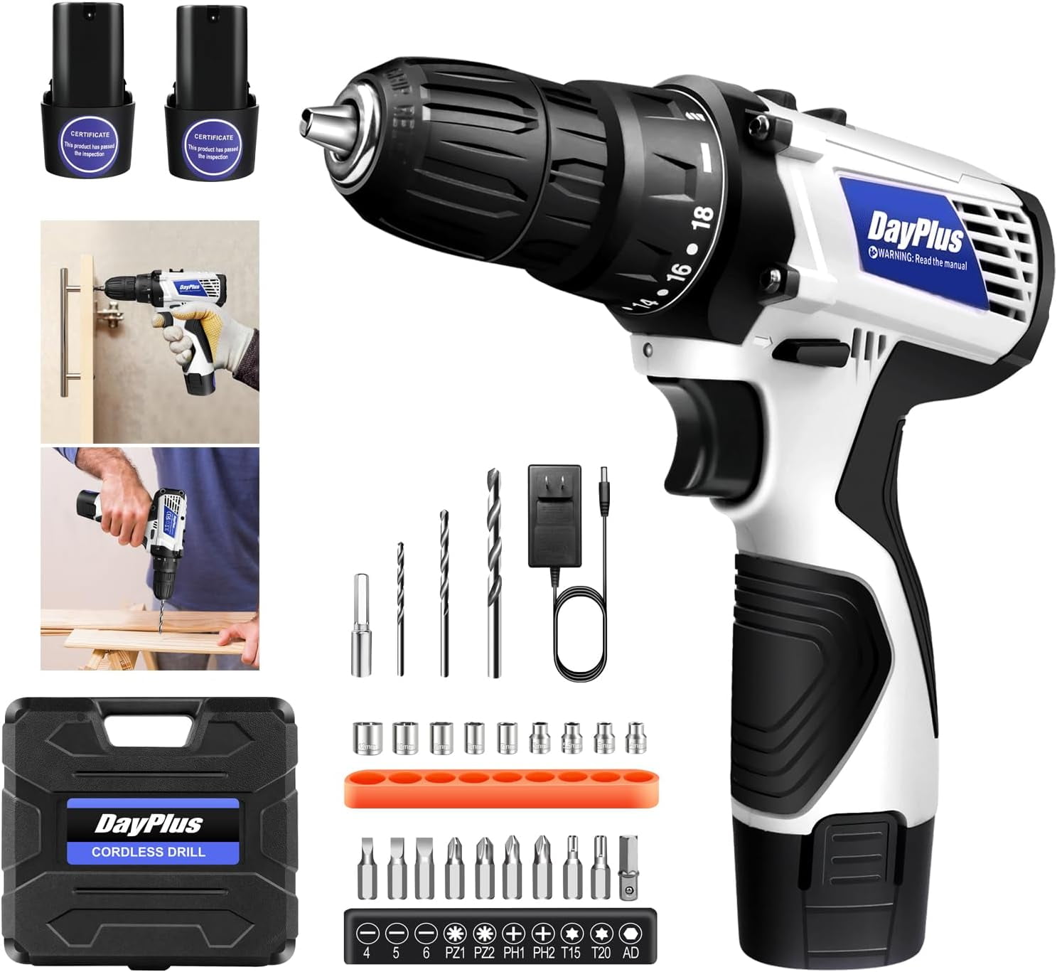 Cordless Power Drill Set, Cordless Drill, Electric Drill for Tighten ...