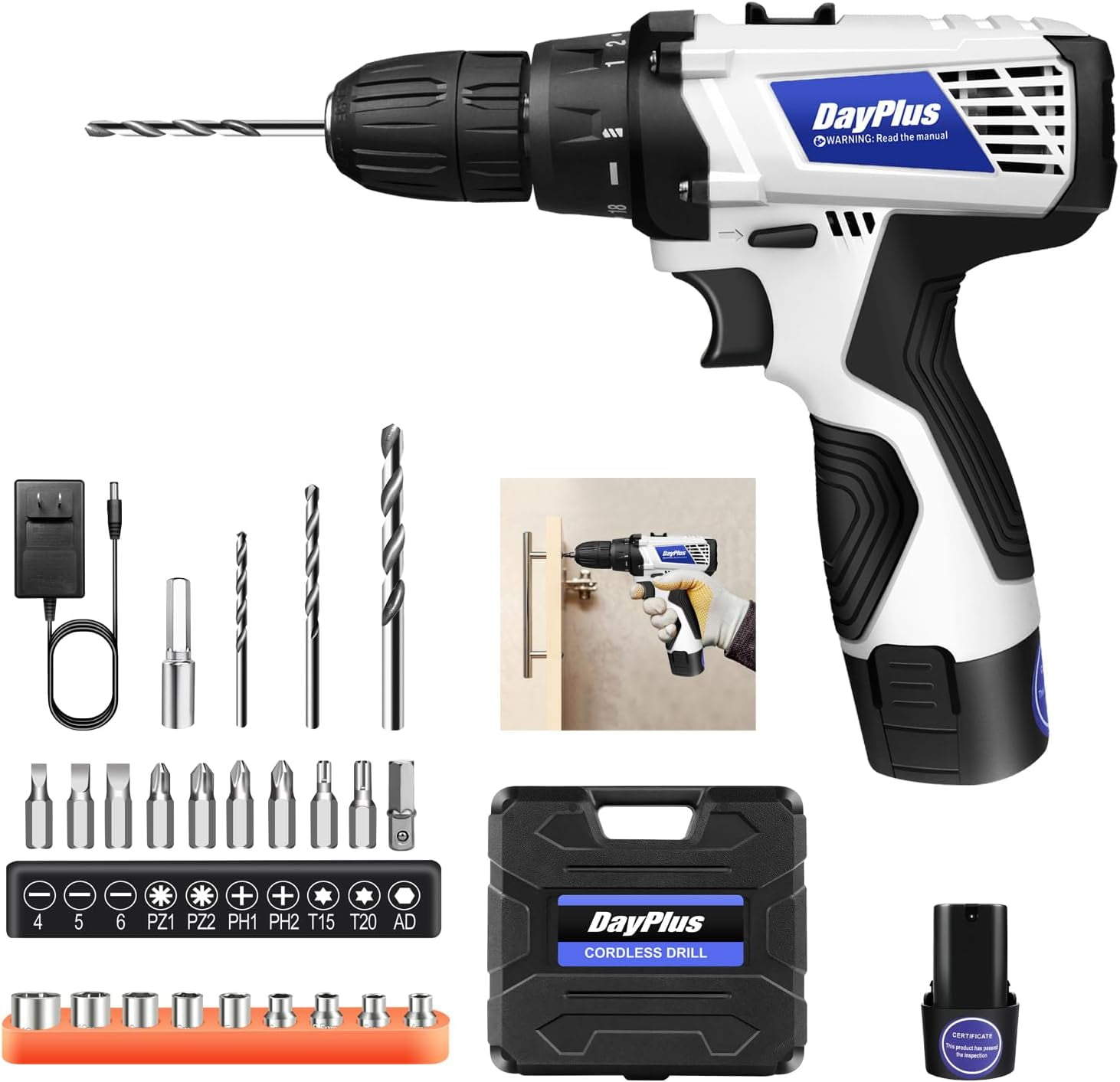 Cordless Power Drill Set Electric Drill Impact Drill Set with 1.3Ah Li ...