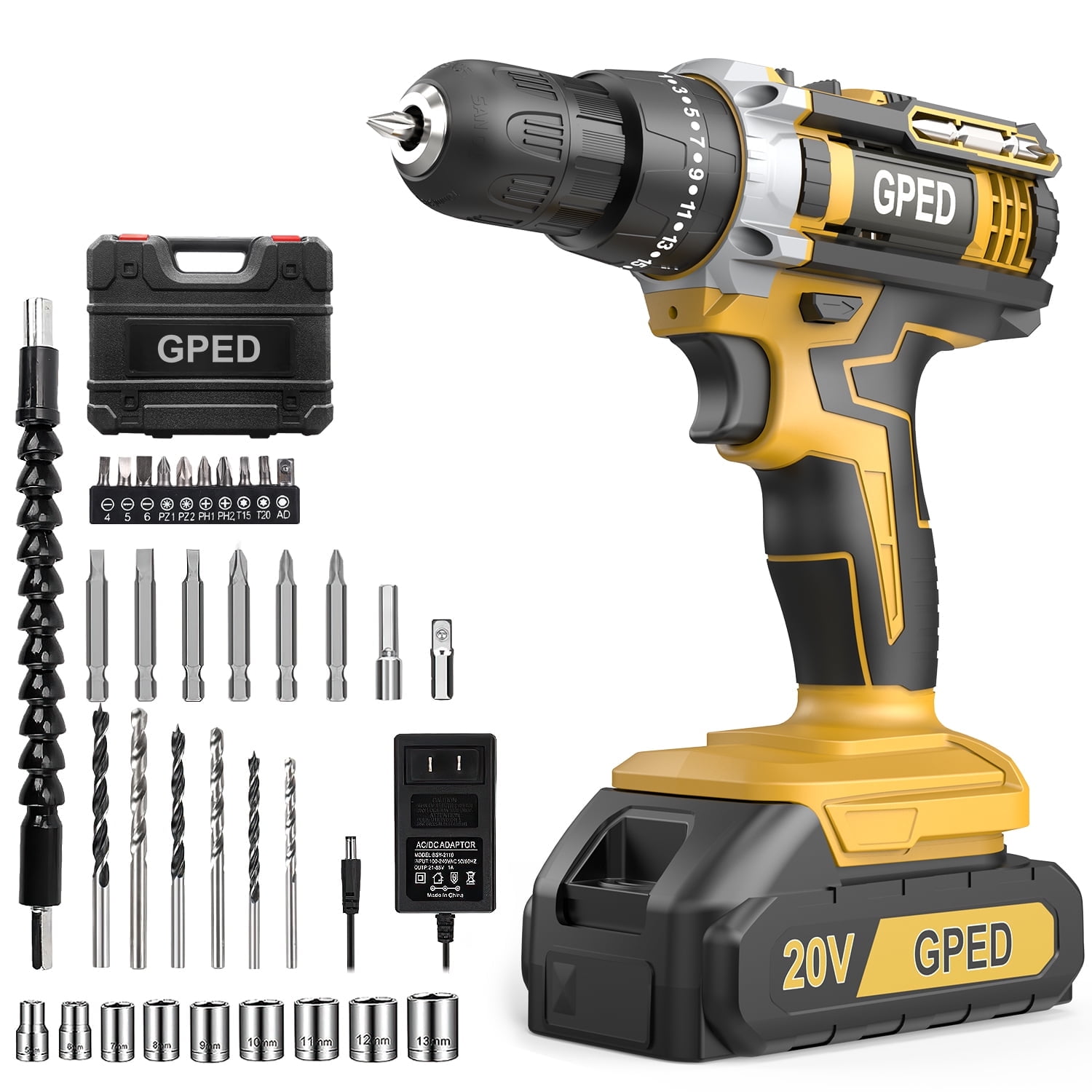 GPED Cordless Power Drill Set, Power Drill Driver Kit with 1 Lithium ...