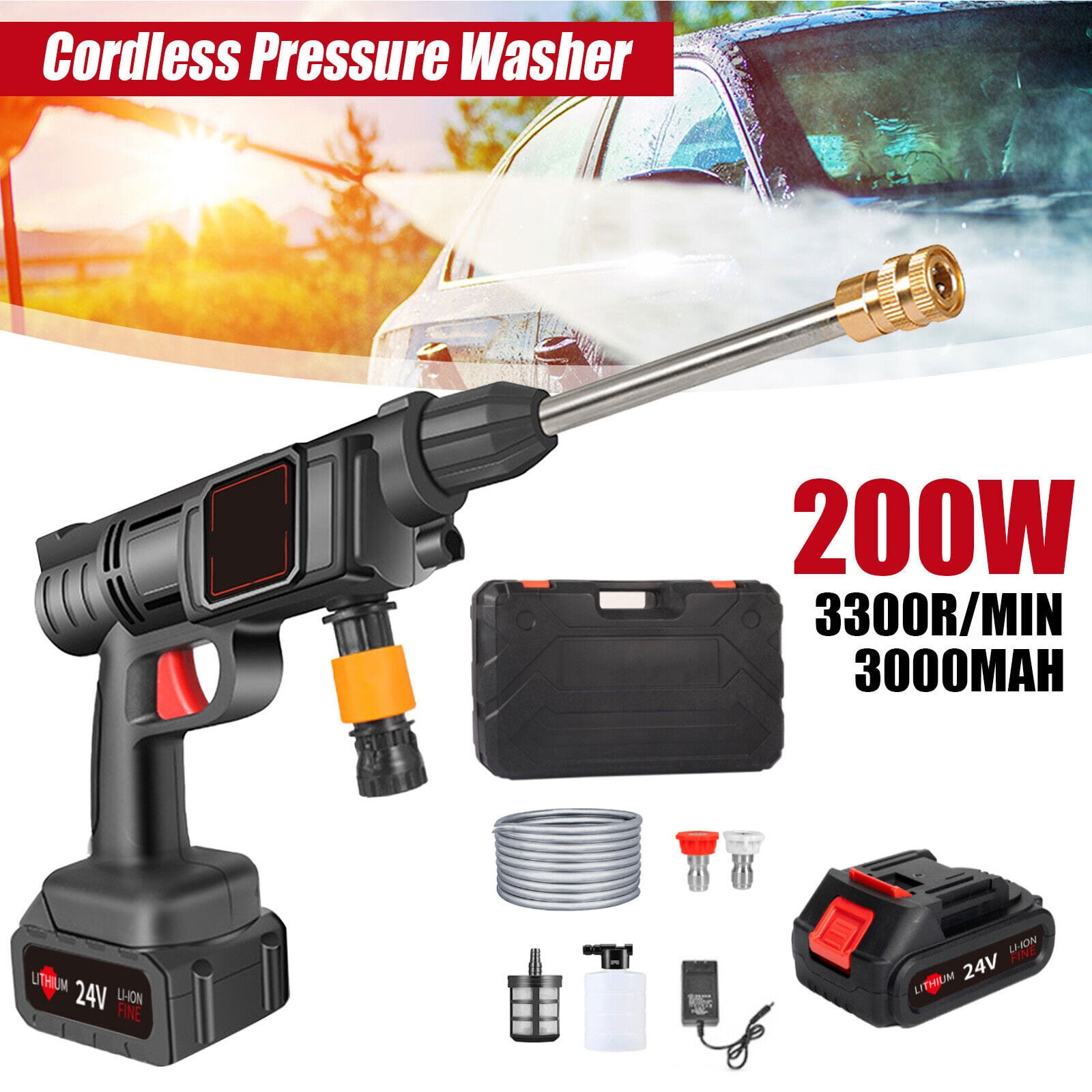 Cordless Pressure Washer, 200W Portable Pressure Washer Gun with ...