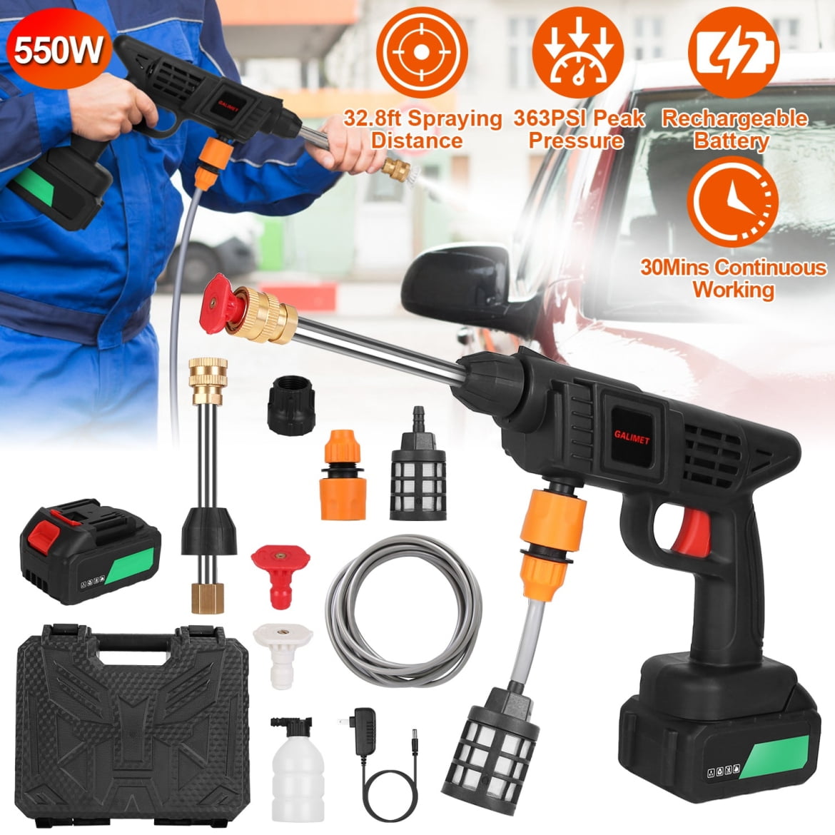 Cordless Pressure Washer, 363PSI Portable Power Washer with 2 ...