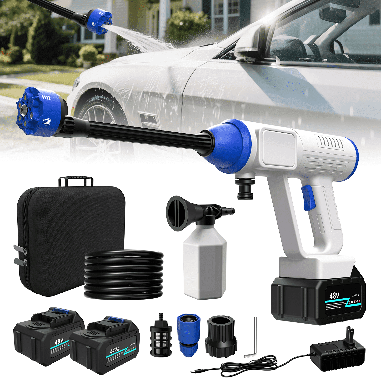 Cordless Pressure Washer for Cars, 6-IN-1 Adjustable Nozzle Portable ...