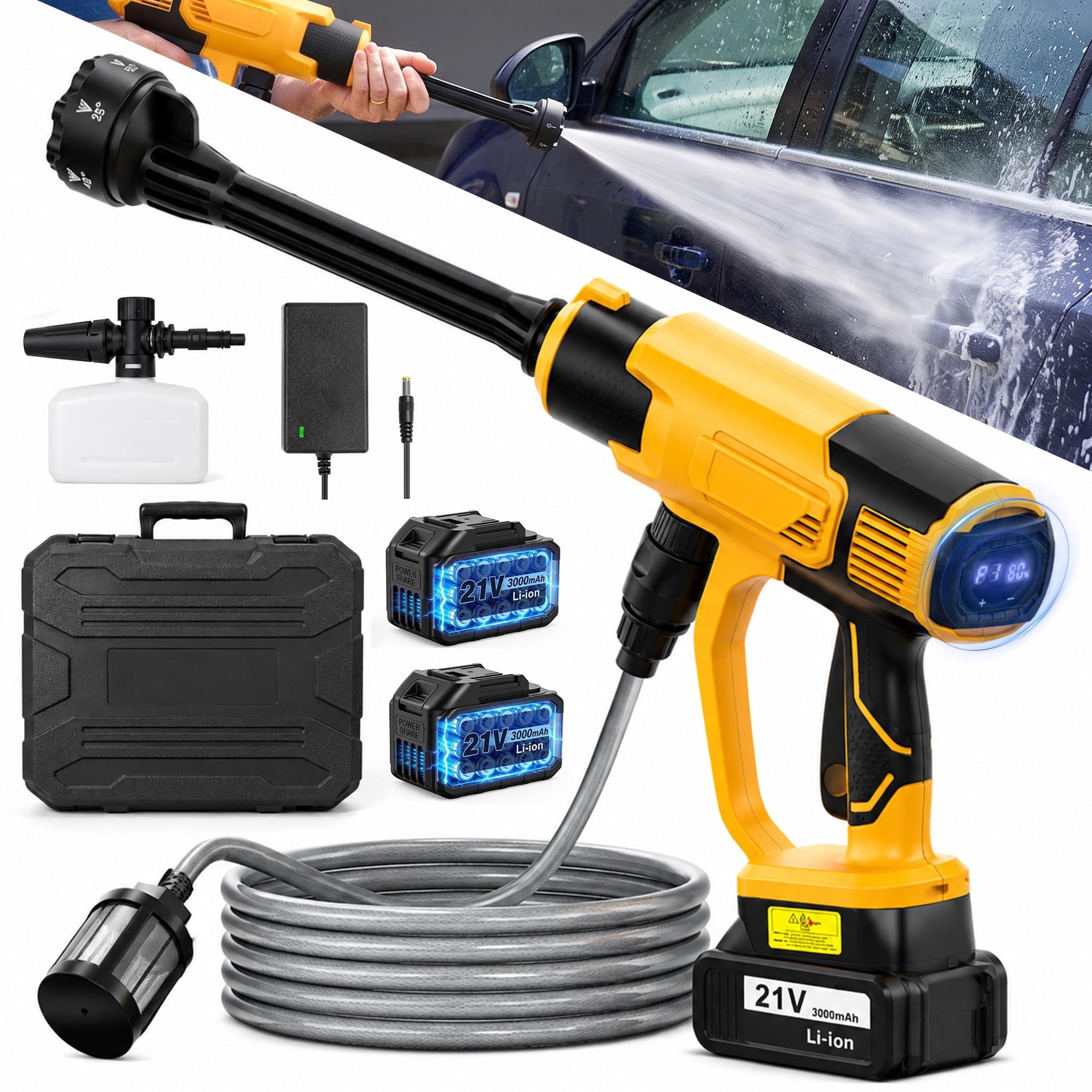 Cordless Pressure Washer with 2 x 4.0Ah Batteries, 1200PSI Ultra-Light ...