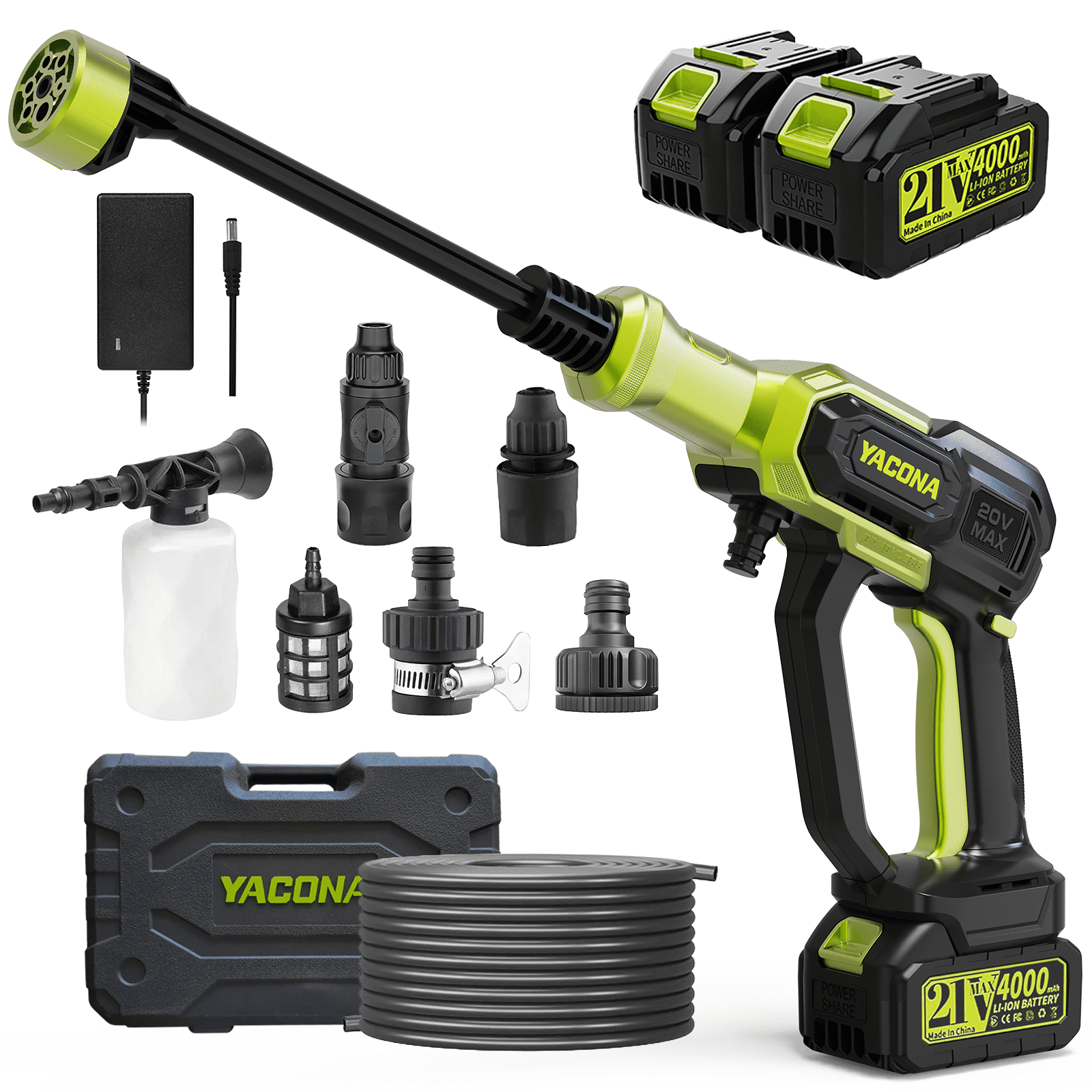 Yacona Cordless Pressure Washer, Power Washer with Battery&Charger ...