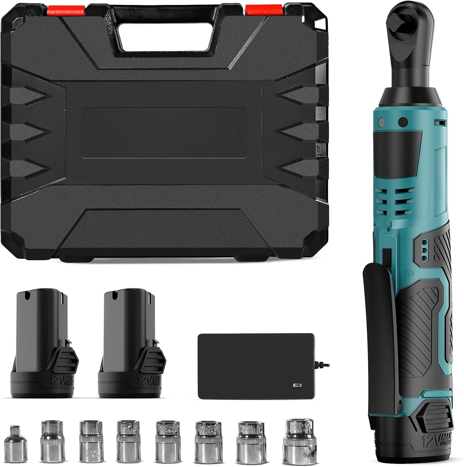 Cordless Ratchet Wrench 12V - Electric Socket Wrench Set with 8 Sockets ...