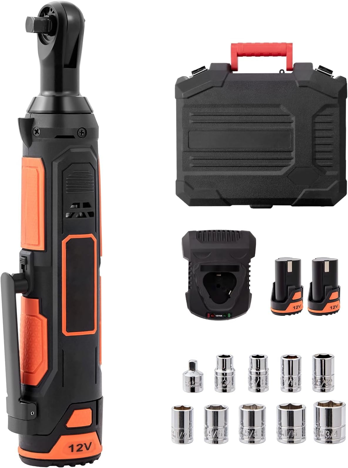 Cordless Ratchet Wrench Set 3/8", 12V 33 Ft-lbs Power Ratchet Tool Kit ...